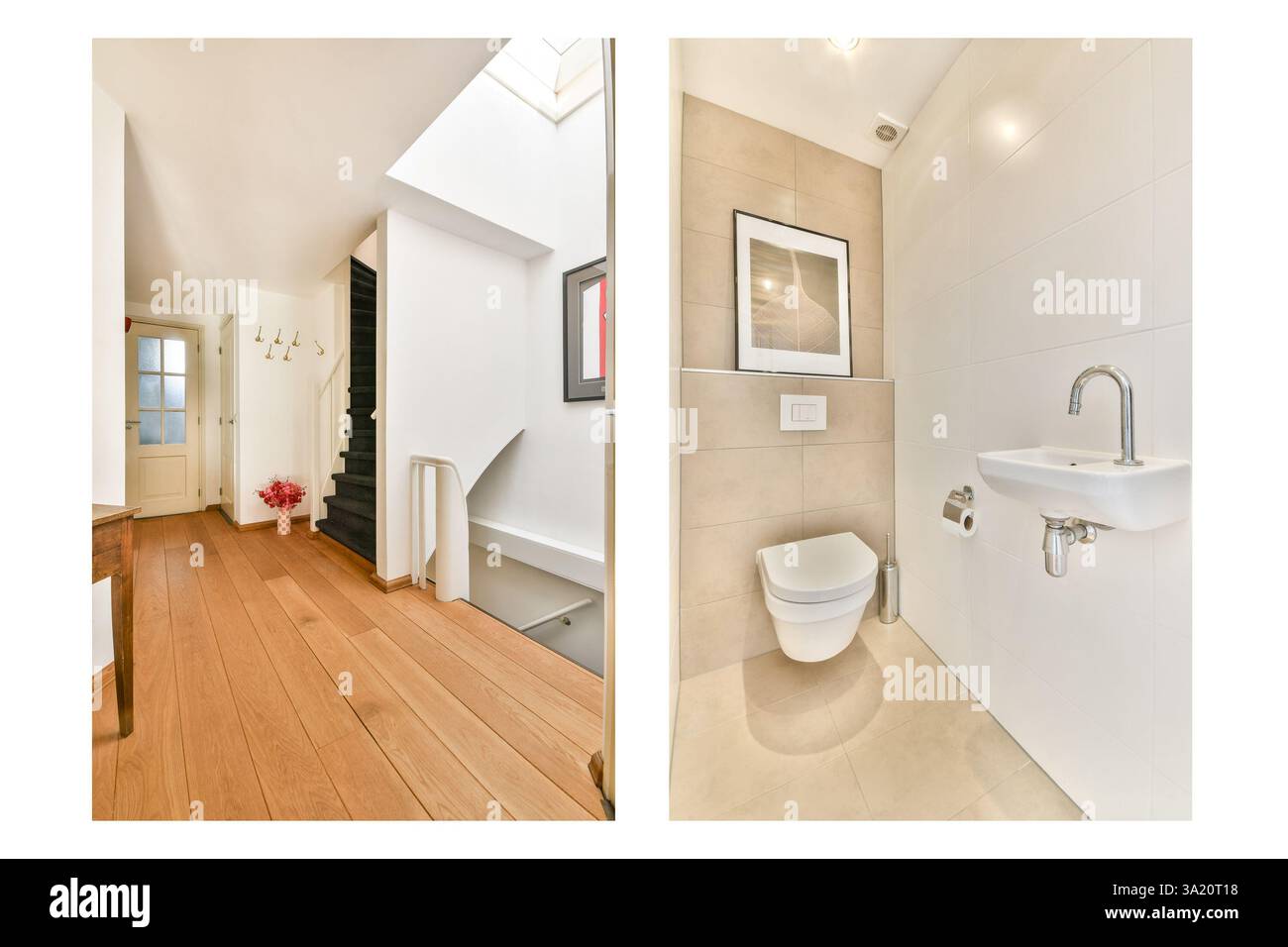 A stylish interior featuring a well-lit hallway and a contemporary ...