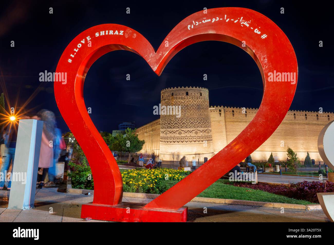 I Love Shiraz sign and Karim Khan Citadel in Shiraz, Iran. The Arg of ...