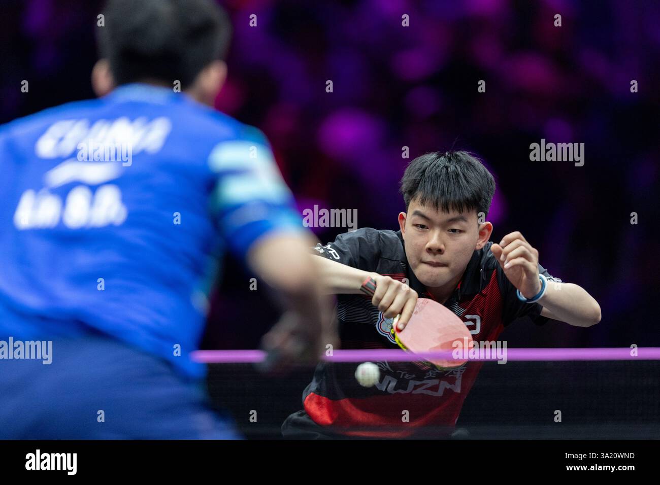 Chongqing. 11th Mar, 2025. Kao Cheng-Jui of Chinese Taipei hits a ...