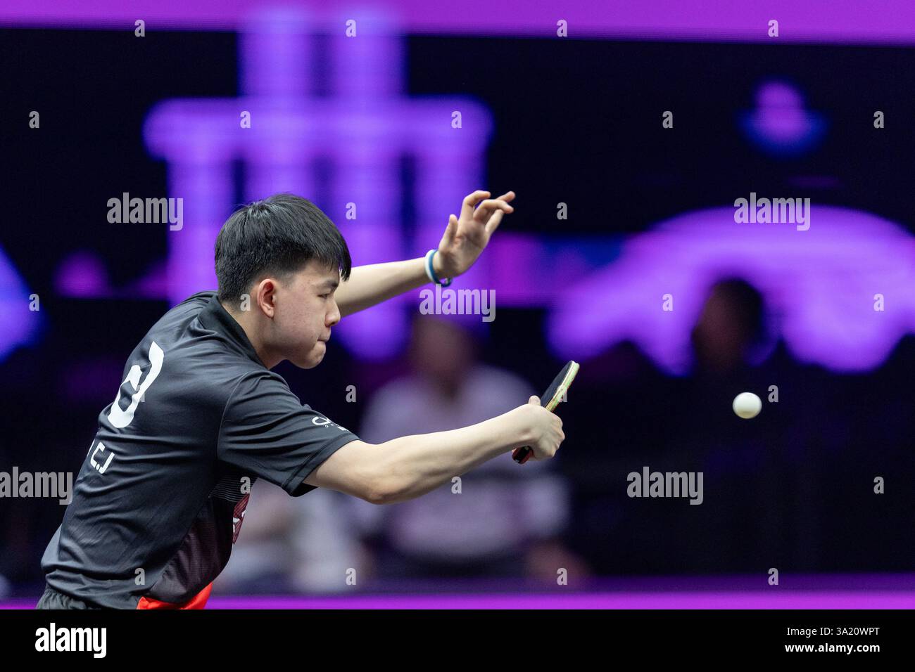 Chongqing. 11th Mar, 2025. Kao Cheng-Jui of Chinese Taipei hits a ...