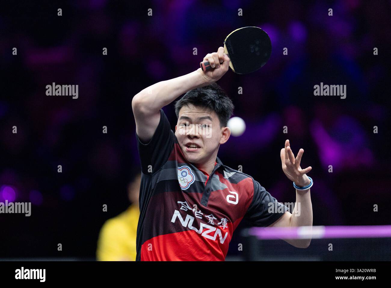 Chongqing. 11th Mar, 2025. Kao Cheng-Jui of Chinese Taipei hits a ...