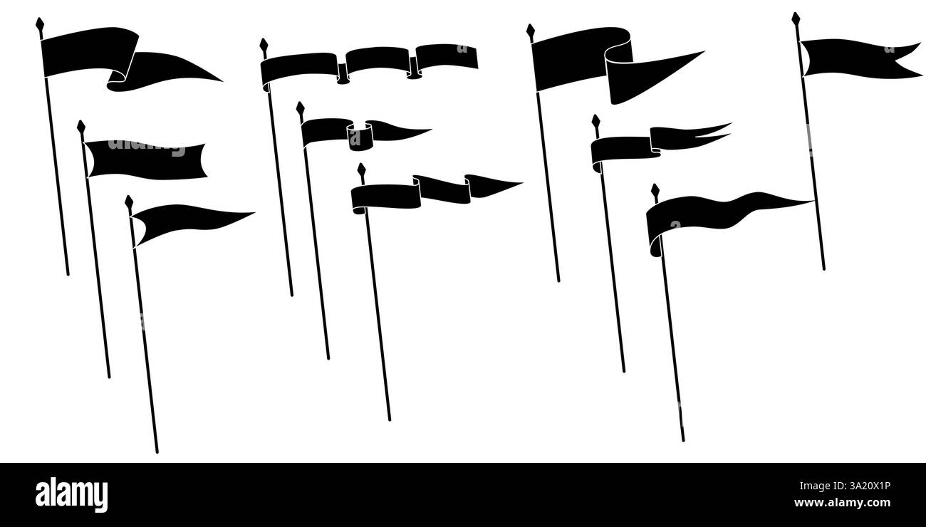 Retro pennant flags, banner pendants and waving blank signs on ...