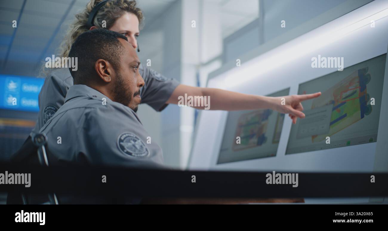 Airport Security Checkpoint: Two Multiethnic Security Officers ...