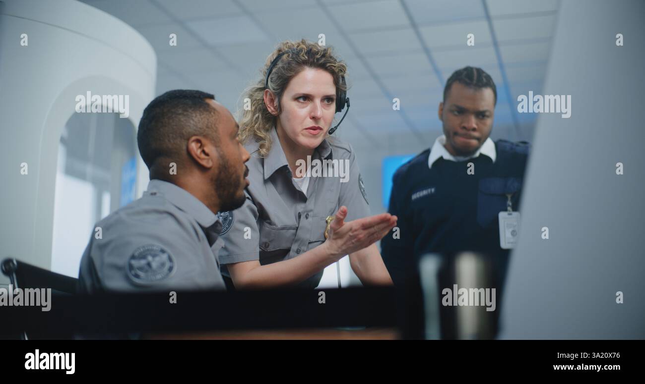 Airport Staff at Security Checkpoint: Two Multiethnic TSA Officers ...