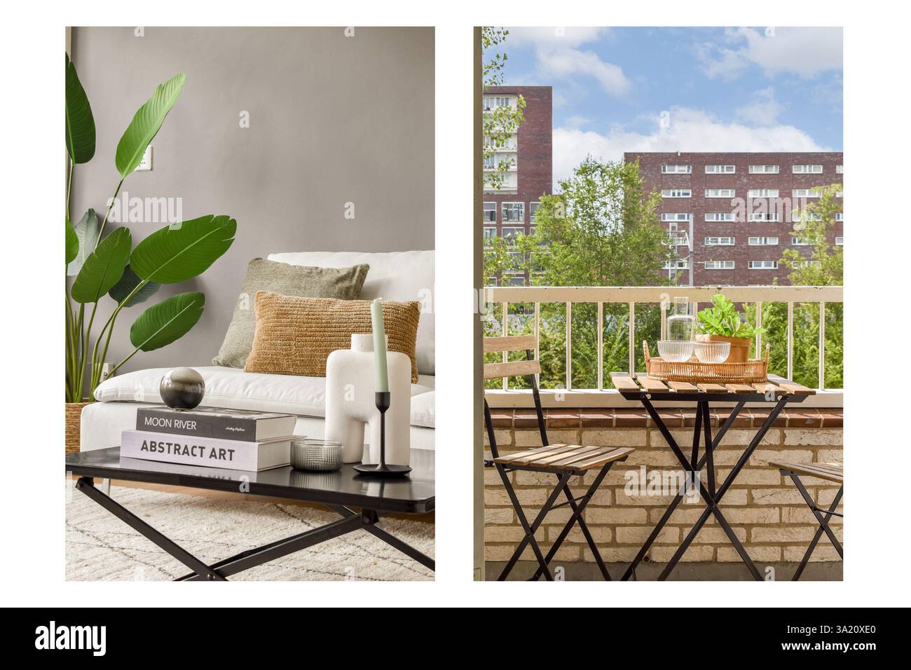 Contemporary living space featuring cozy seating and a small balcony ...