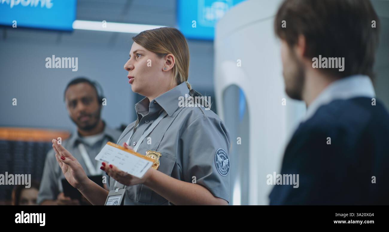 Airport Staff Briefing: Female TSA Officer Giving Instructions, Holding ...