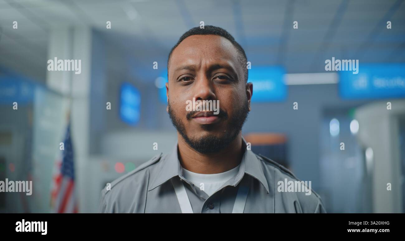 Airport Security Checkpoint: Portrait of African American Security ...