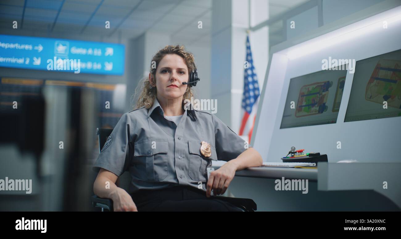 Airport Security Checkpoint: Portrait of Female Security Officer ...