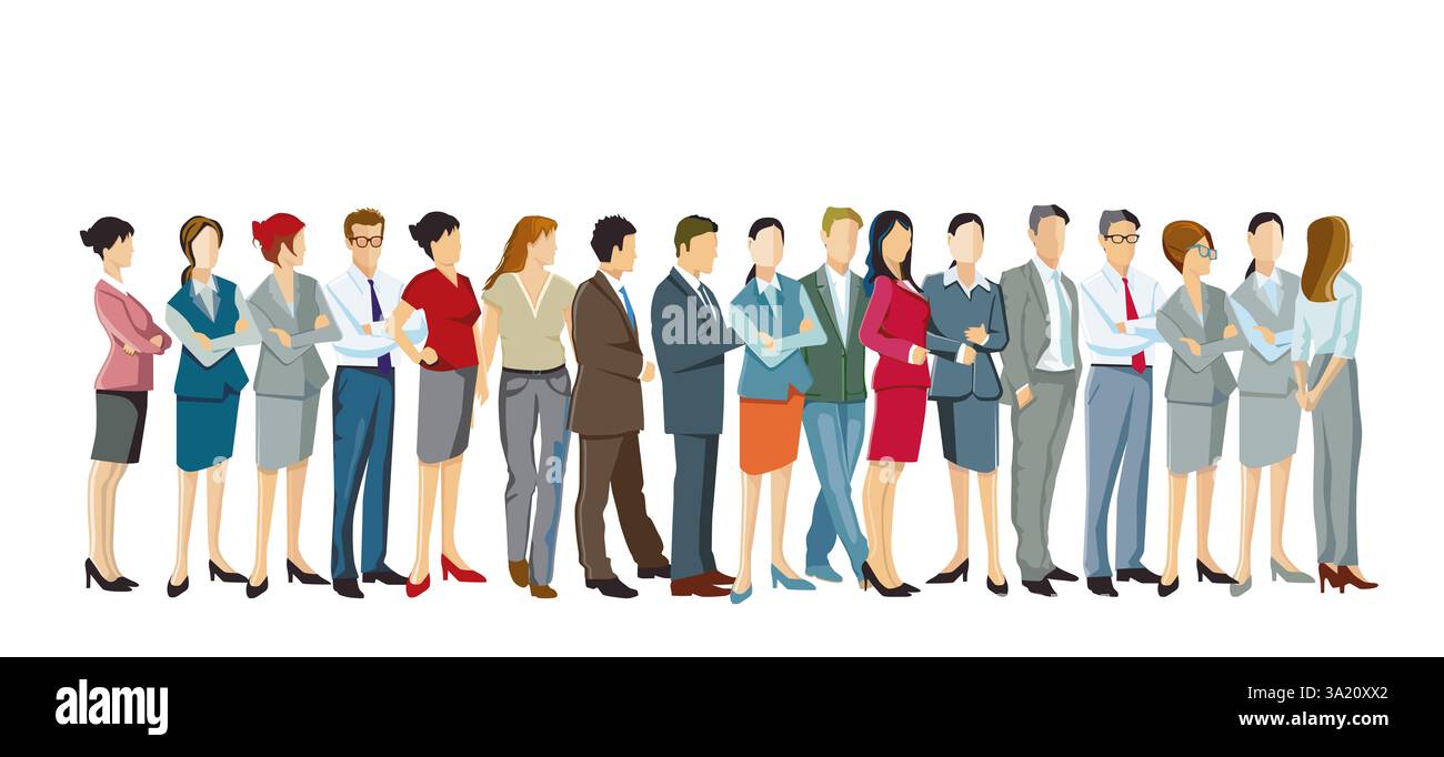 a group of people waiting and standing in line illustration Stock Photo ...