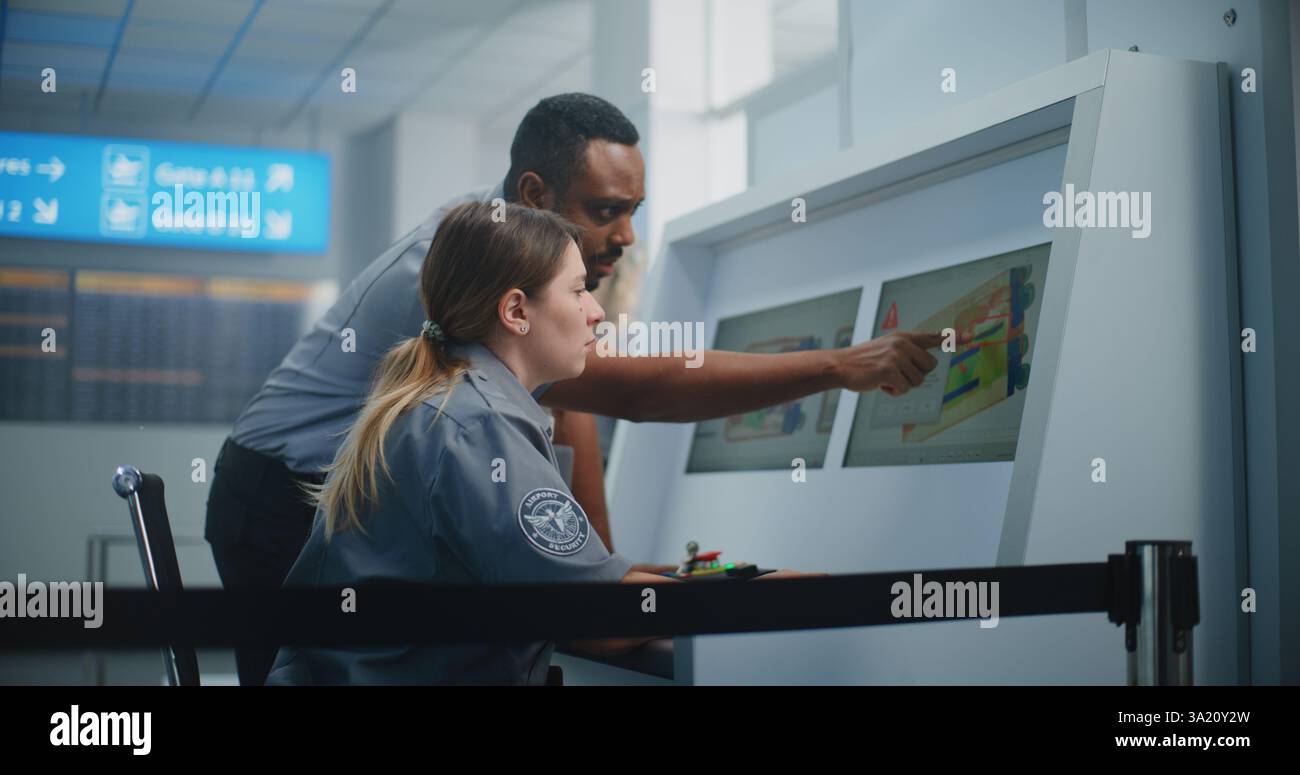 Airport Security Checkpoint: Two Multiethnic Security Officers ...