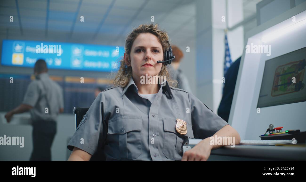 Airport Security Checkpoint: Portrait of Female Security Officer ...