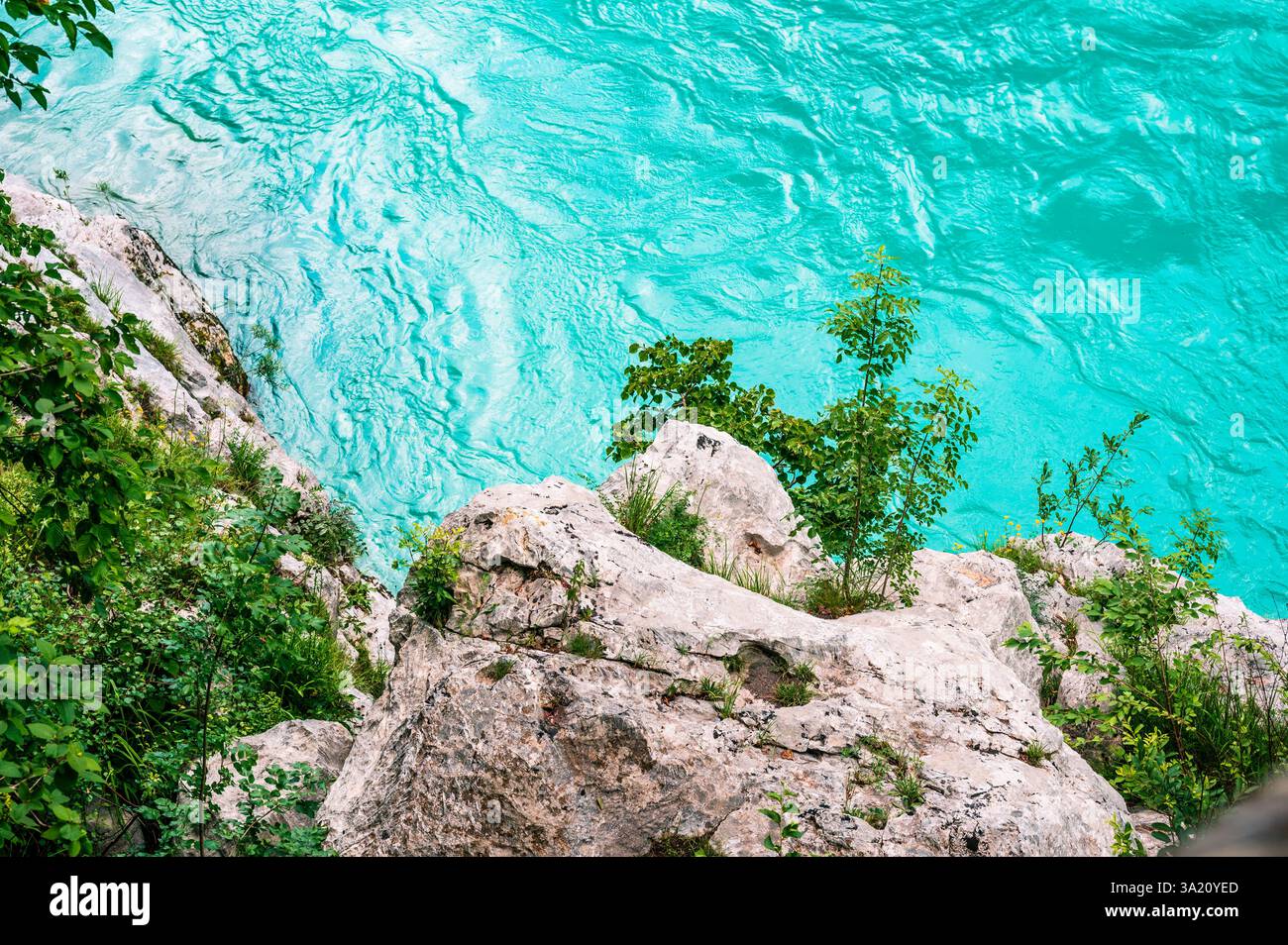 Immersion in the greenery. Kobarid natural waterfalls of Kozjak. Wonder ...