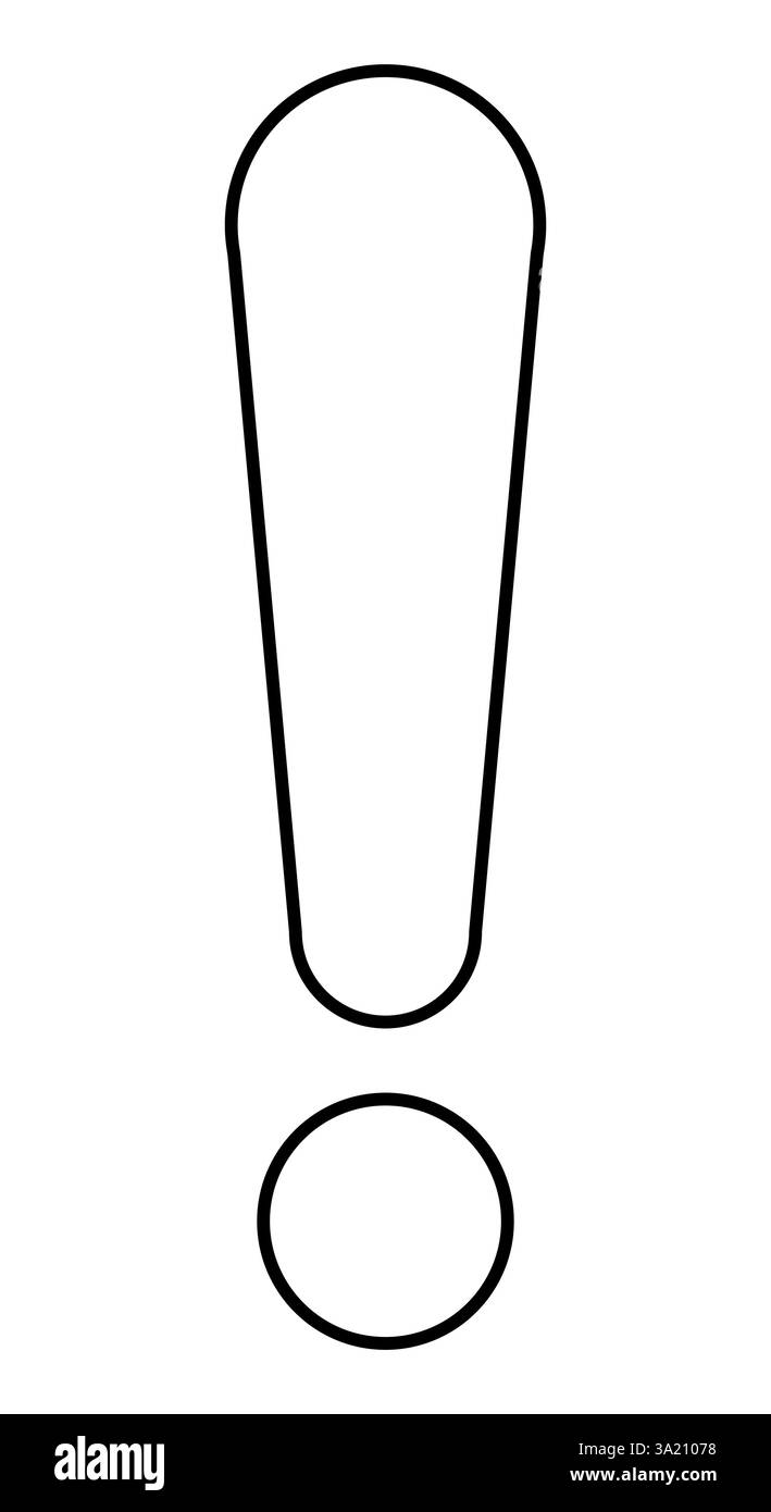exclamation mark, black and white vector simple illustration of ...