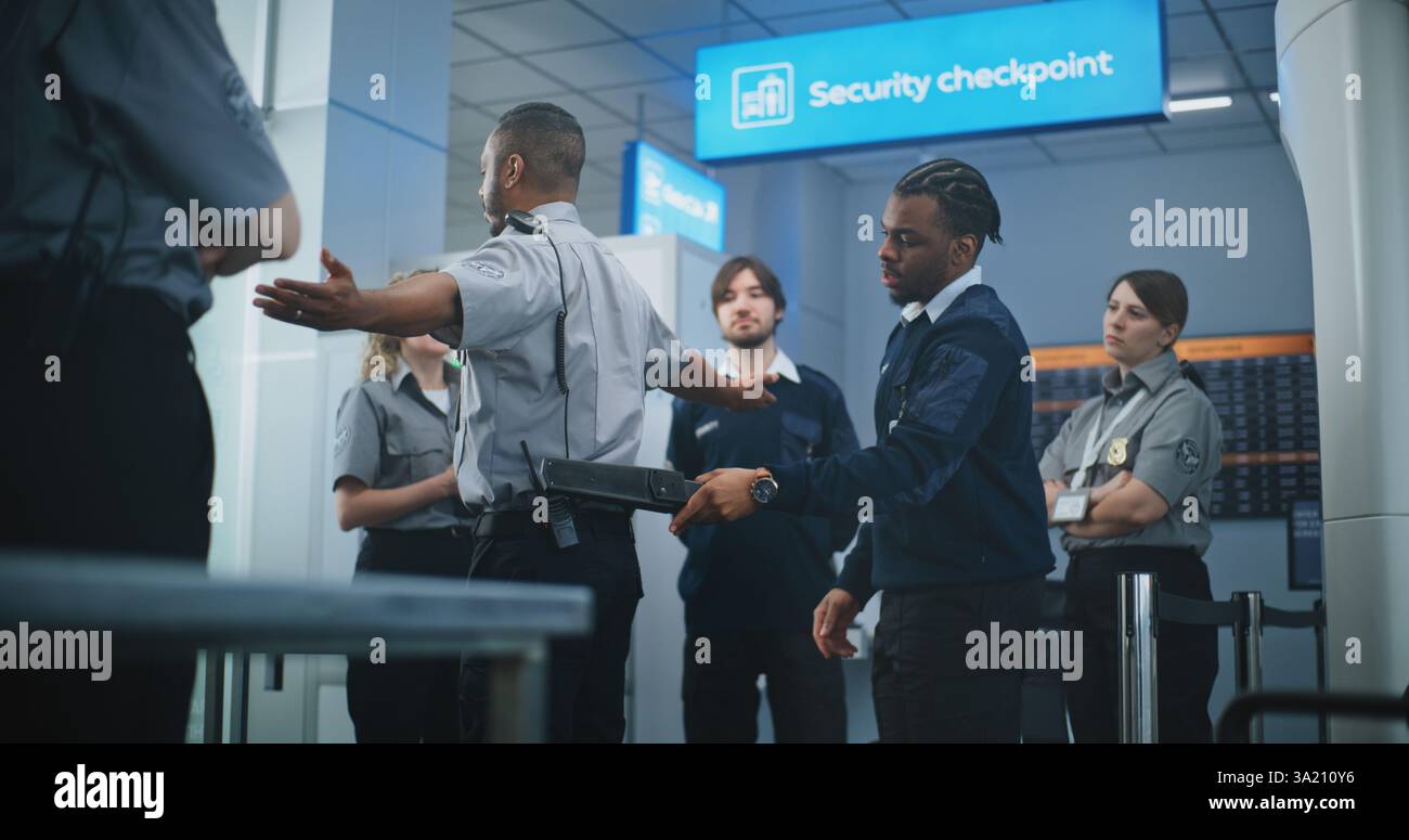 Airport Staff Training: African American Security Officer Giving ...