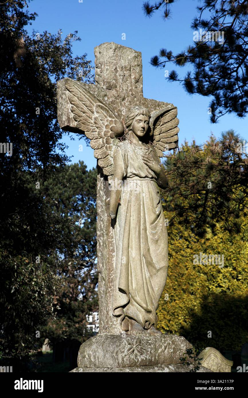 Angel statue in Cathays Victorian cemetery, Cathays, Cardiff, Wales, UK ...