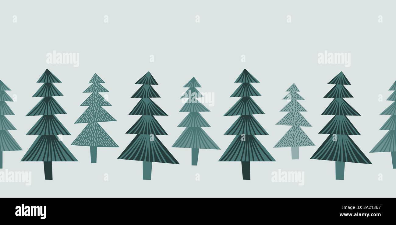 Geometric fir trees, seamless border design Stock Photo - Alamy