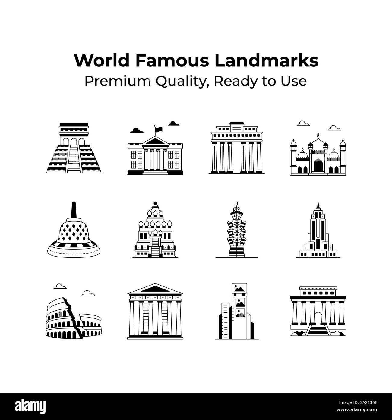 Take a look at this amazing world famous landmarks icons set Stock ...