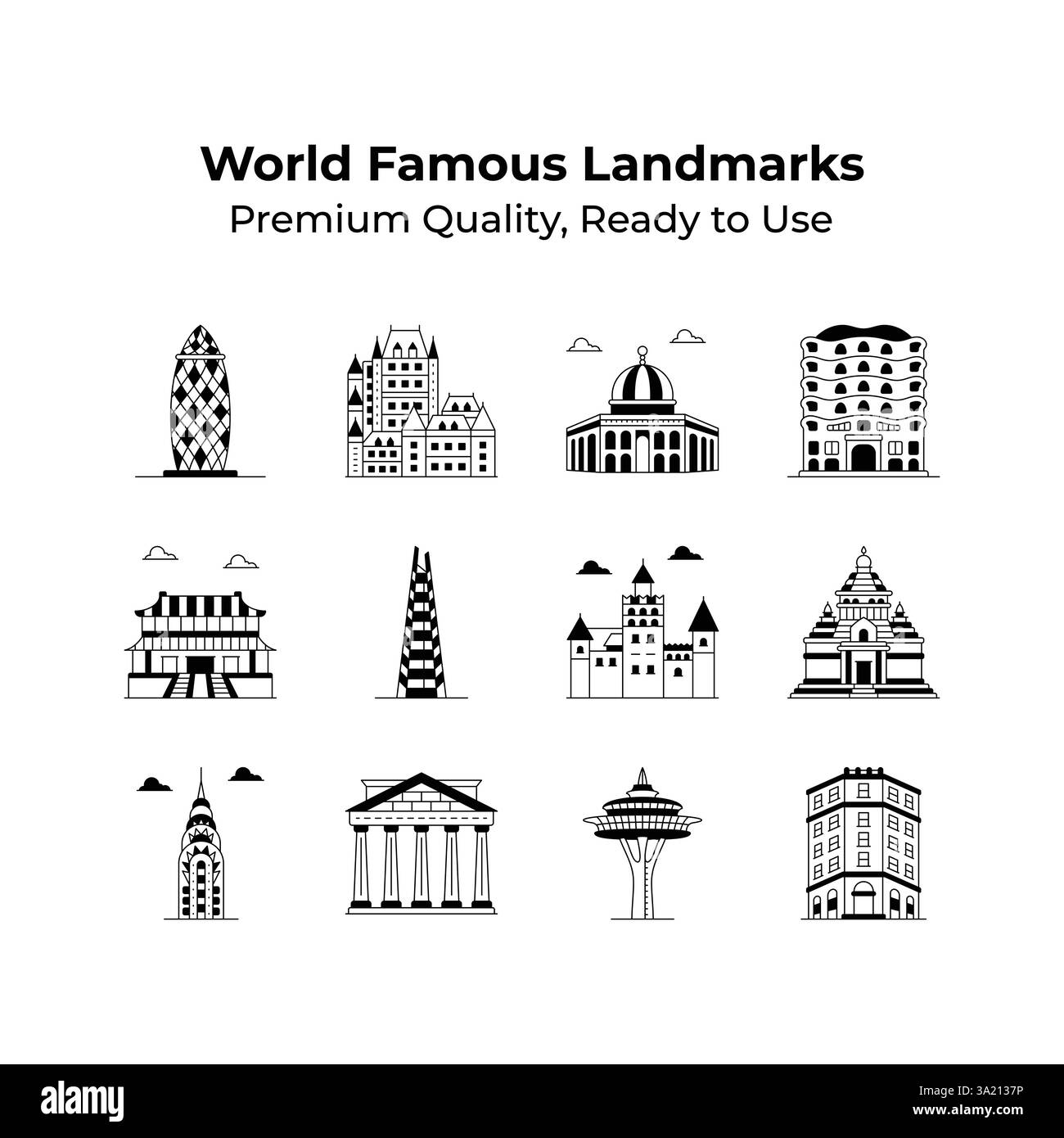 Pack of world famous landmarks vectors in modern design style Stock ...