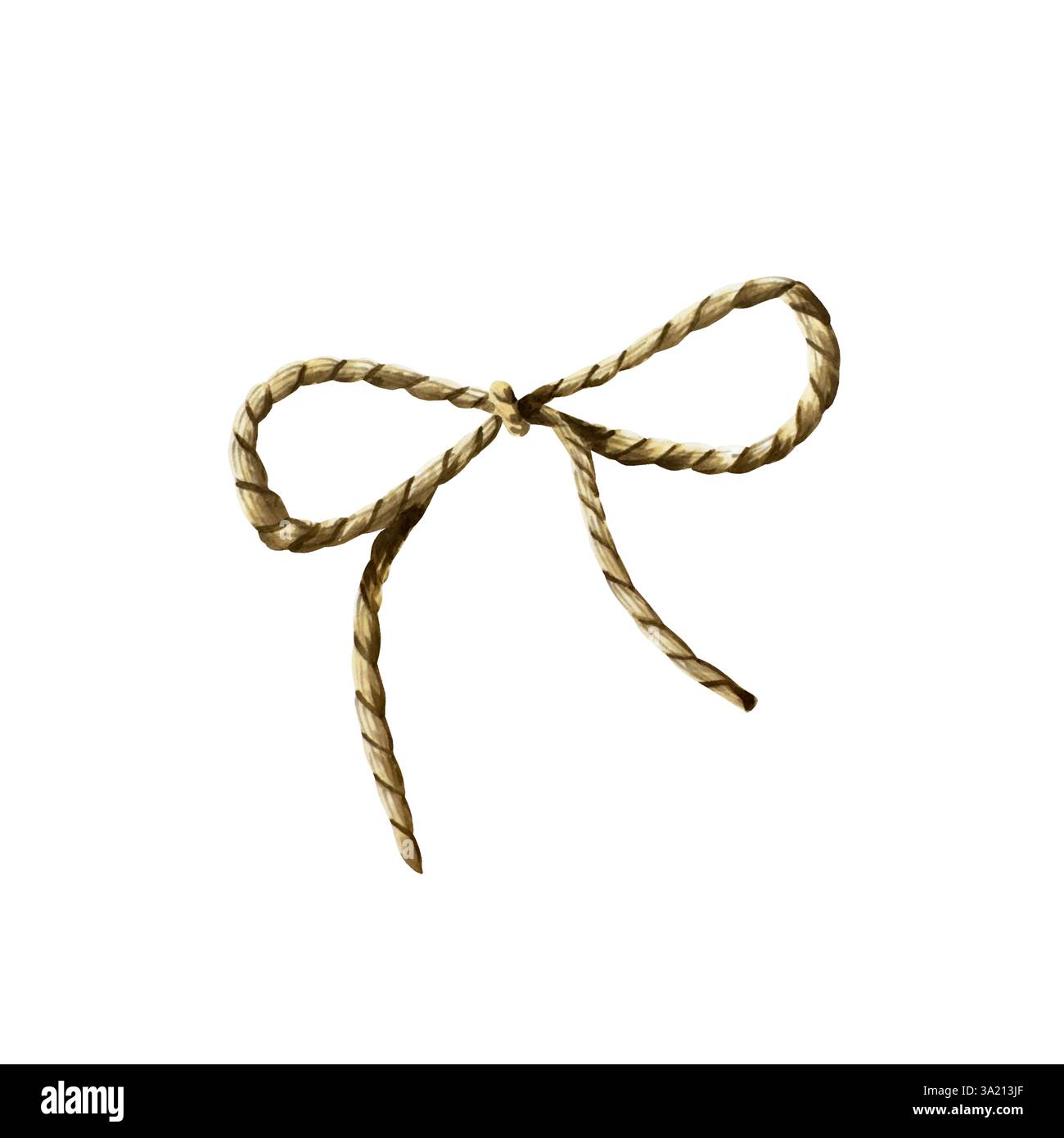 Twine string tied in a bow. Watercolor hand drawn packthread isolated ...