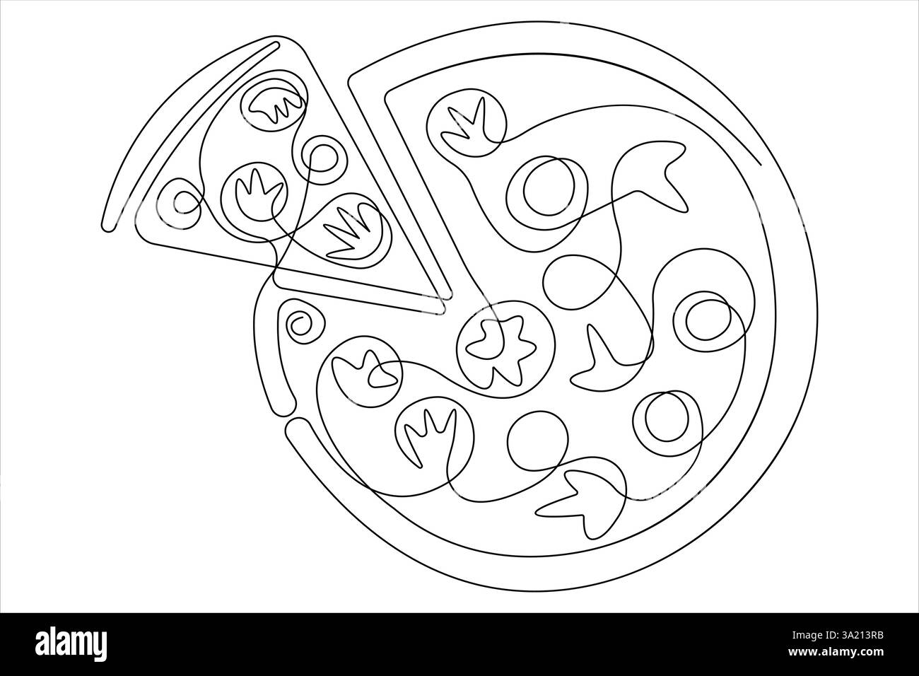 Continuous single one line drawing of delicious sliced cheese pizza ...