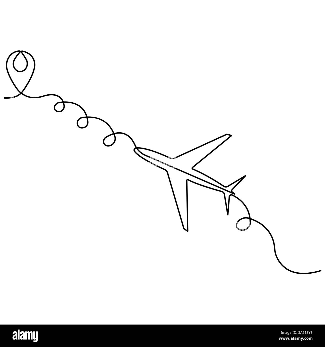 Airplane path in continuous one line art drawing of international ...