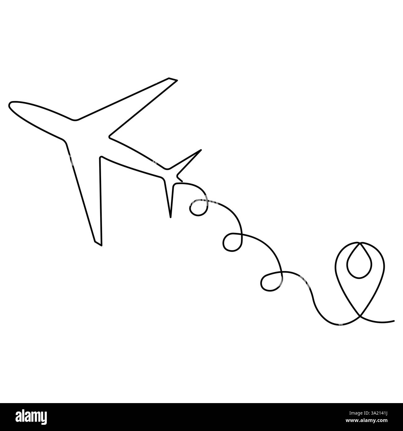 Airplane path in continuous one line art drawing of international ...