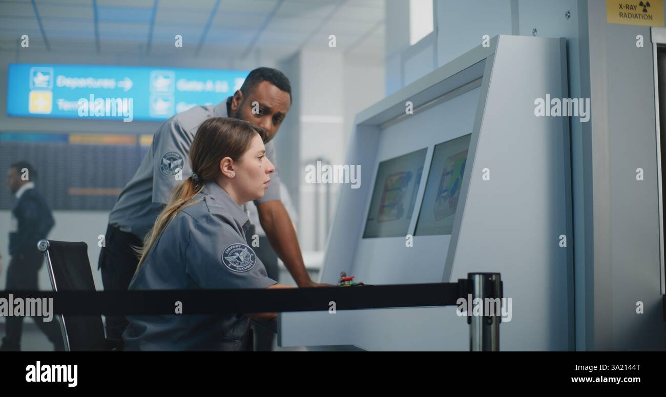 Airport Security Checkpoint: Two Multiethnic Security Officers ...