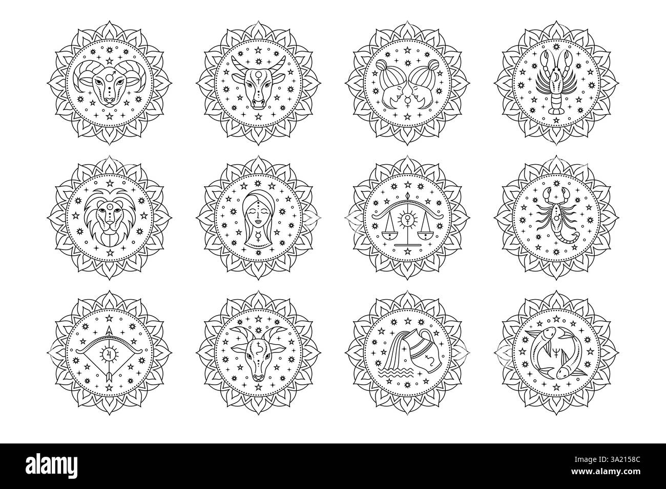 Collection of zodiac signs in line art style Stock Vector Image & Art ...