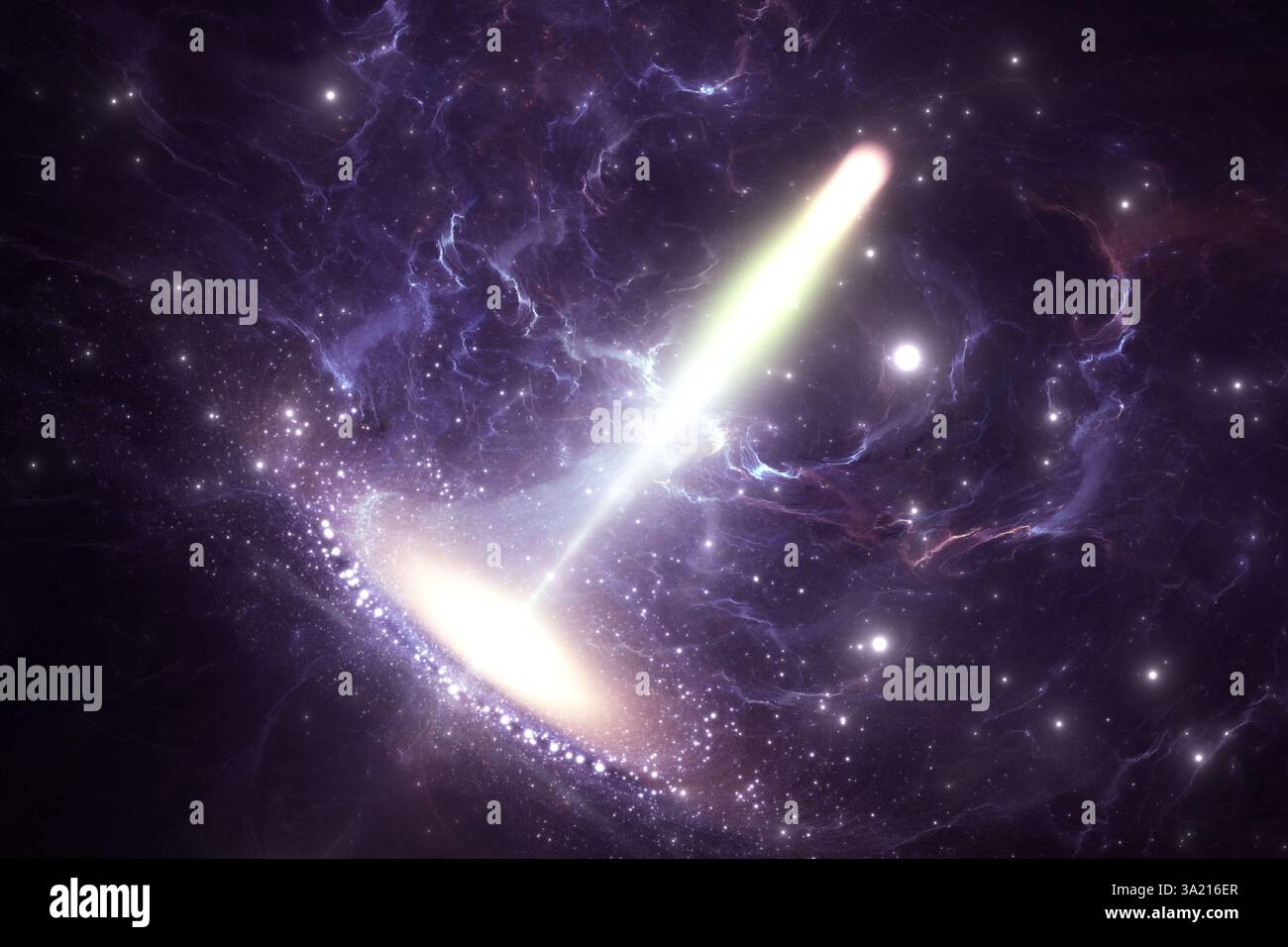 Black hole is shooting particle jets, illustration Stock Photo - Alamy