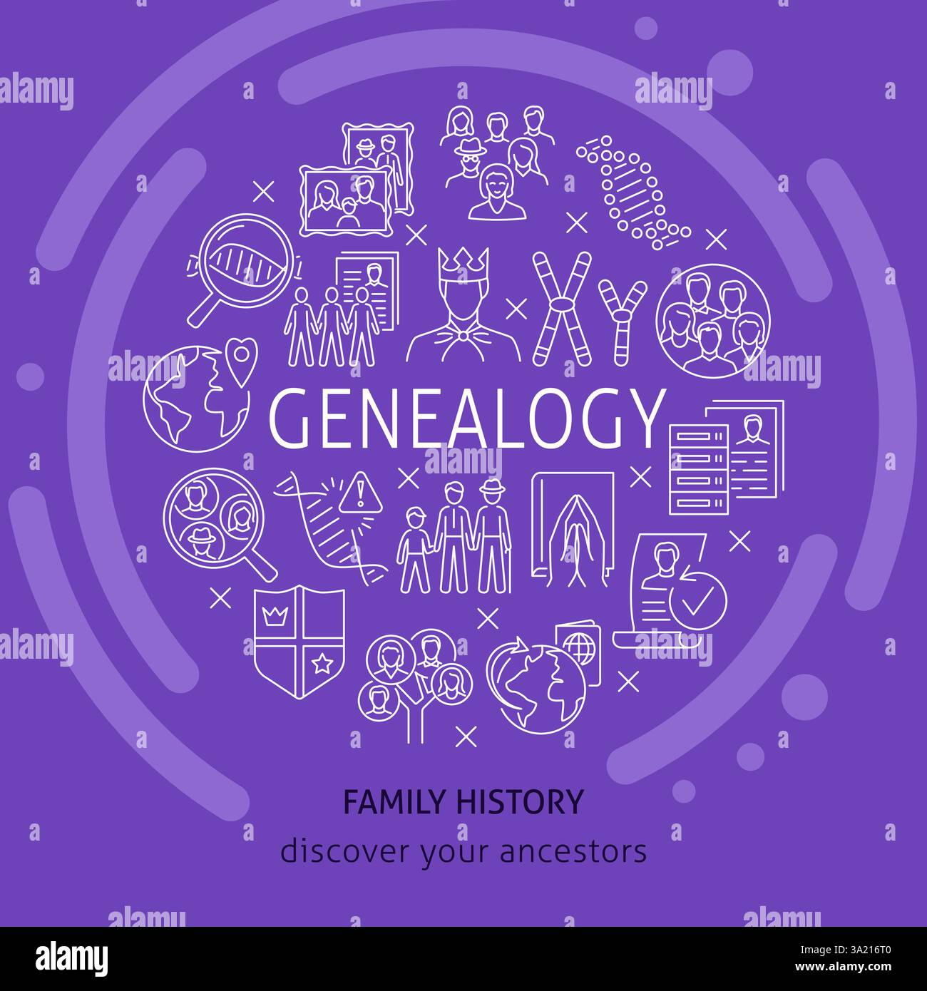 Genealogy and family history round concept poster. Vector illustration ...