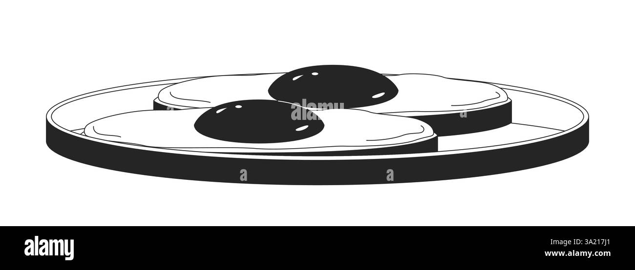 Breakfast with fried eggs on toasts placed on plate 2D line object ...