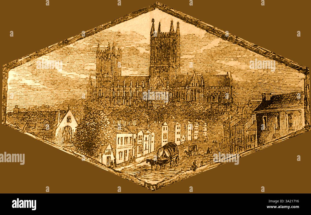 An 1876 old engraving of Lincoln Cathedral, UK Stock Photo - Alamy