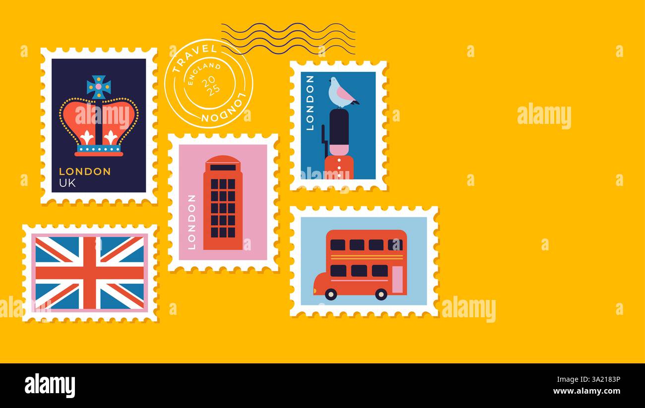Britain Travel Stamps Collection. Vector Illustration of London Icons ...