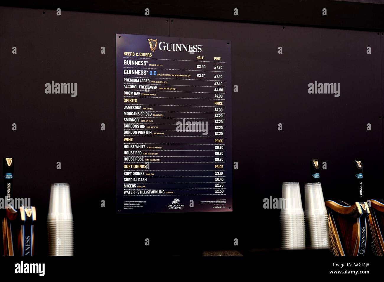A general view of the drinks menu and pricing The Guinness Village on ...