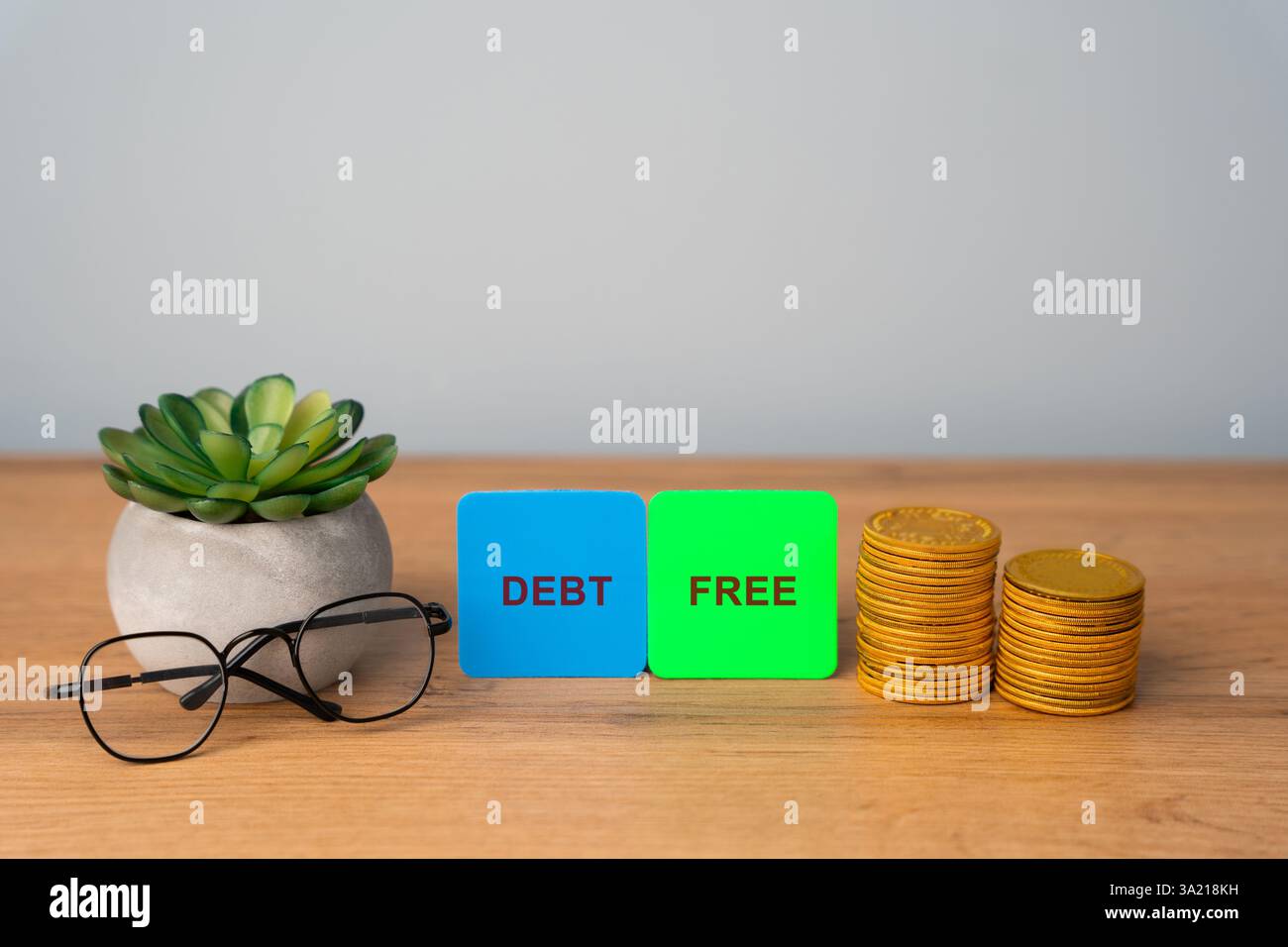 Debt free notes concept. Not owing lump sums of money that you pay off ...