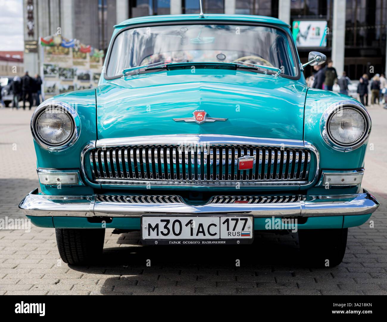 Minsk, Belarus, March 11, 2025 - Front view legendary soviet retro car ...