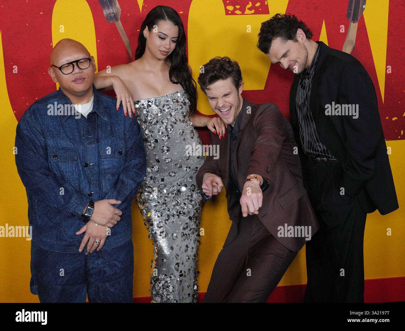 (L-R) NOVOCAINE Cast - Jacob Batalon, Amber Midthunder, Jack Quaid and ...