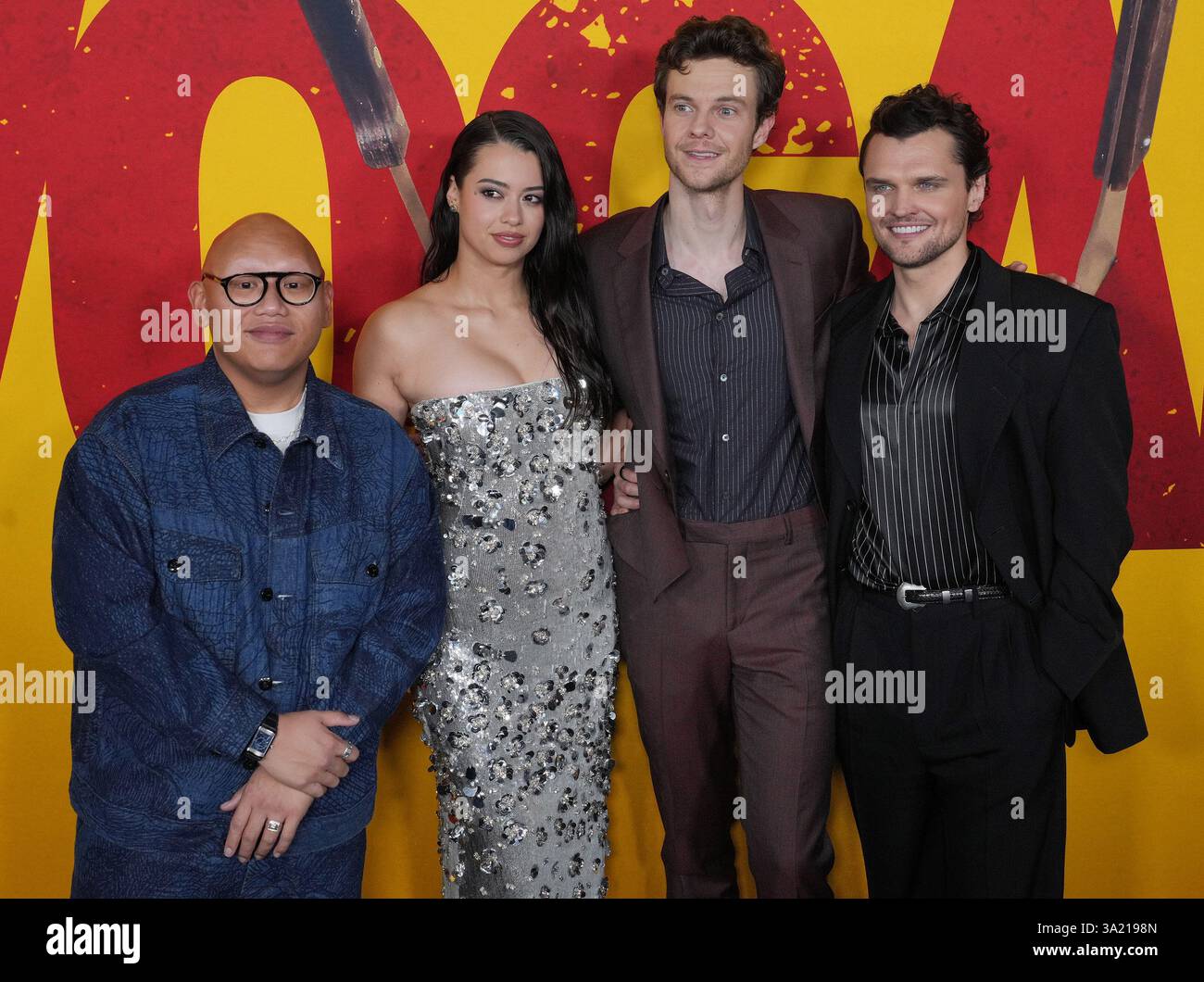 (L-R) NOVOCAINE Cast - Jacob Batalon, Amber Midthunder, Jack Quaid and ...