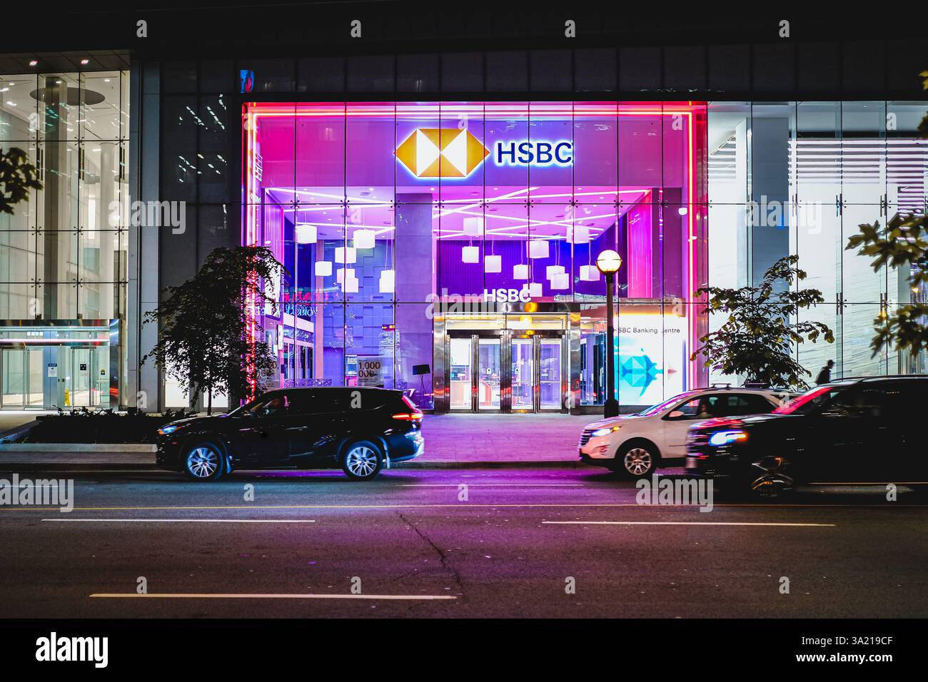 HSBC Financial services company street advertising signage. The logo ...