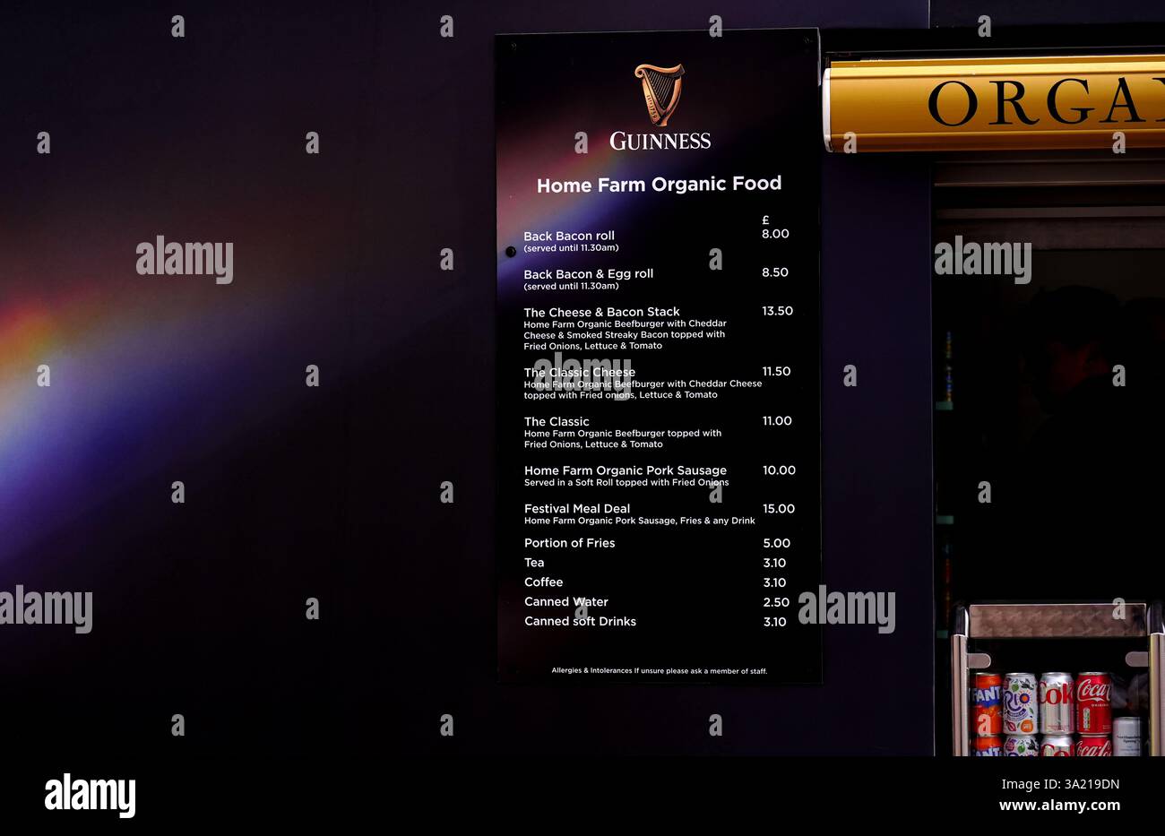A general view of the food menu and pricing at The Guinness Village on ...