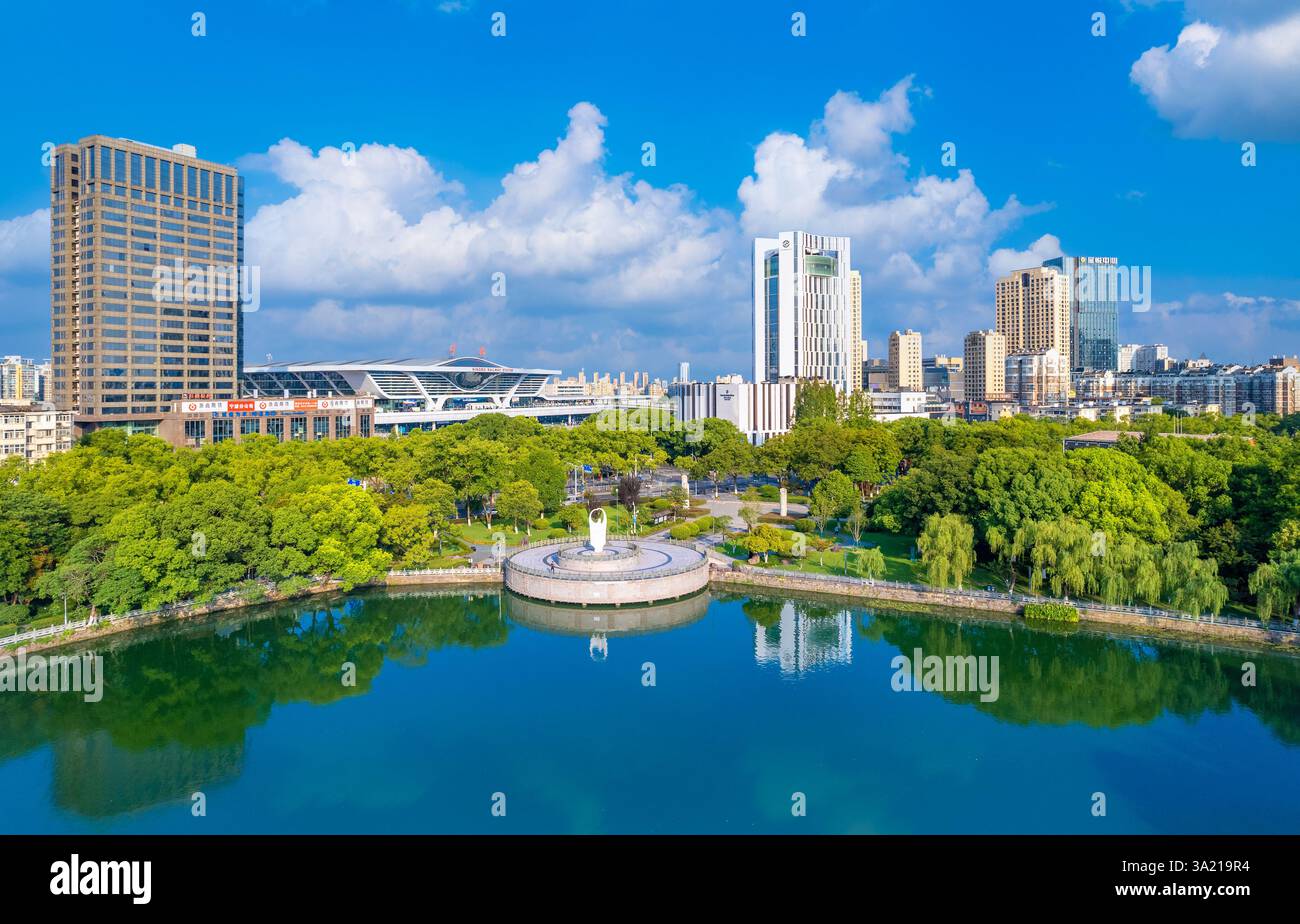 Ningbo Station and Moon Lake Park, Zhejiang Province, China Stock Photo ...