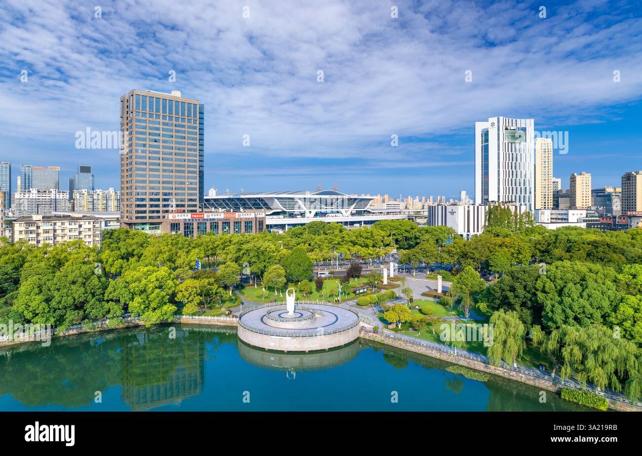 Ningbo Station and Moon Lake Park, Zhejiang Province, China Stock Photo ...