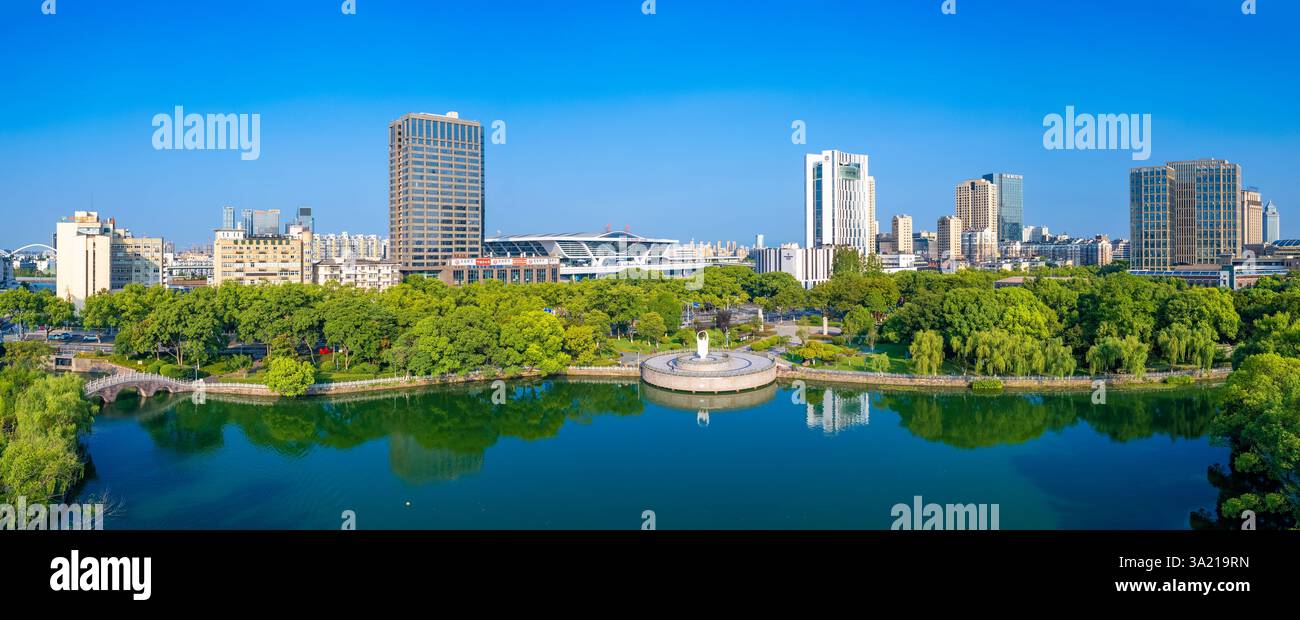 Ningbo Station and Moon Lake Park, Zhejiang Province, China Stock Photo ...