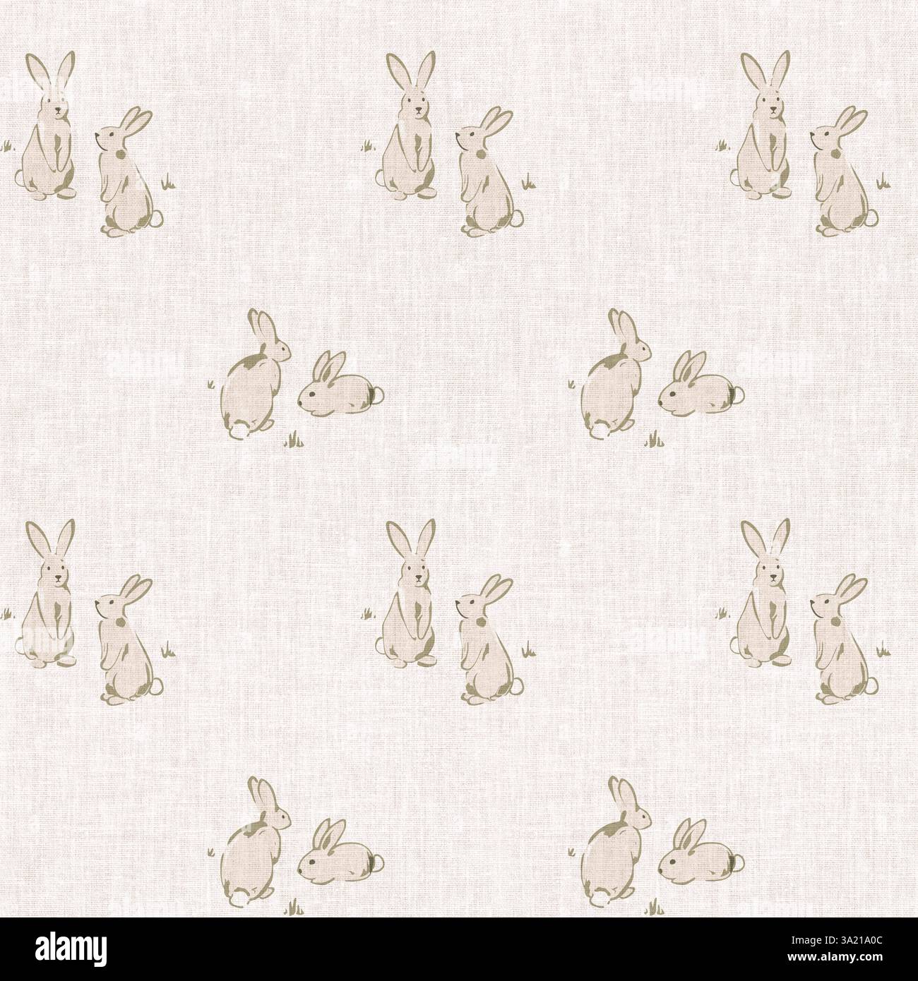 Vintage Bunny Pattern | Soft Neutral Rabbit Illustration for Fabric ...