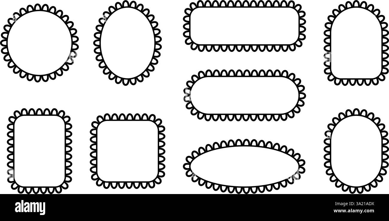 Frame with scalloped edge. Lace border with curly pattern. Empty vector ...