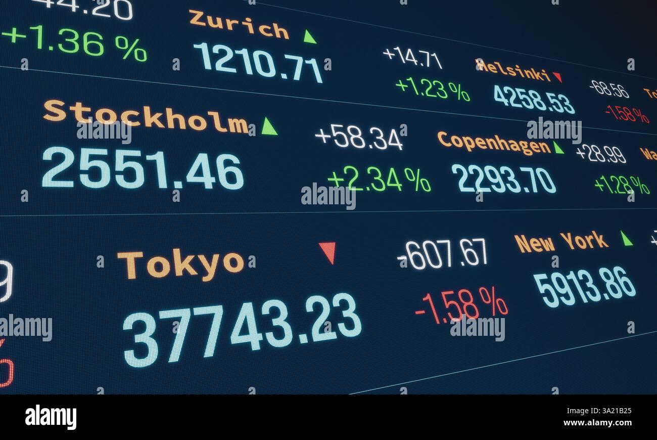Stock market screen with ticker information. Stock market screen with ...