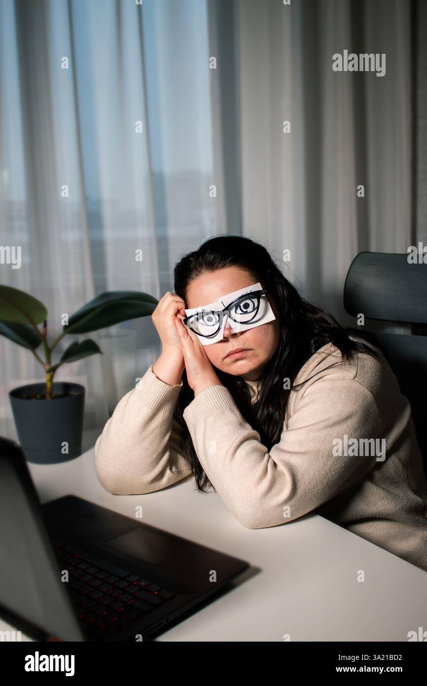 Tired Caucasian woman freelancer feeling stressed from work problems ...