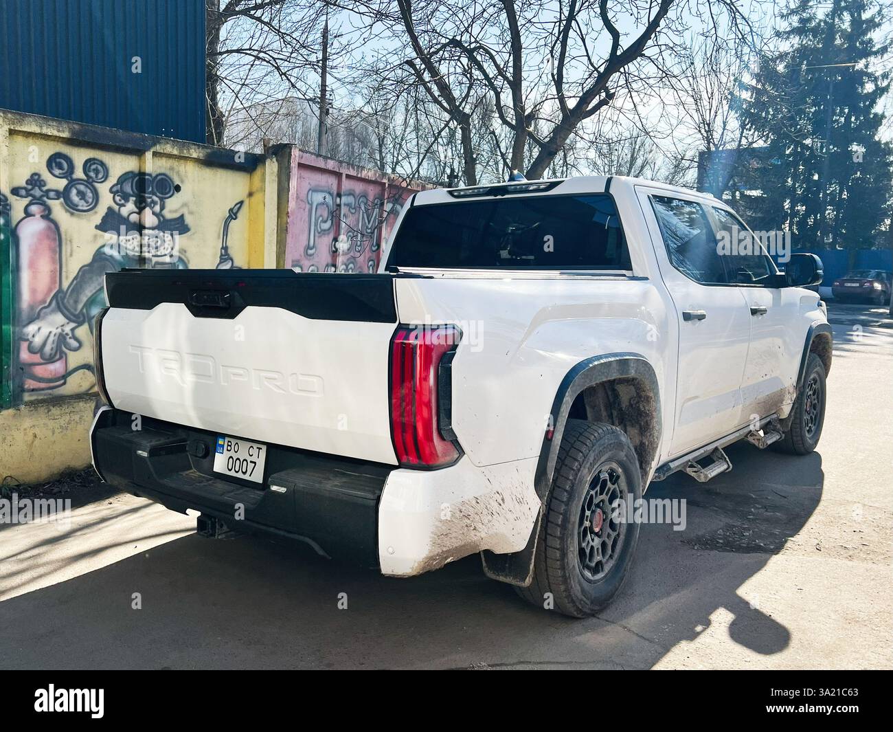 Kyiv, Ukraine - March 10, 2025: Dirty Toyota Tundra TRD Pro white ...