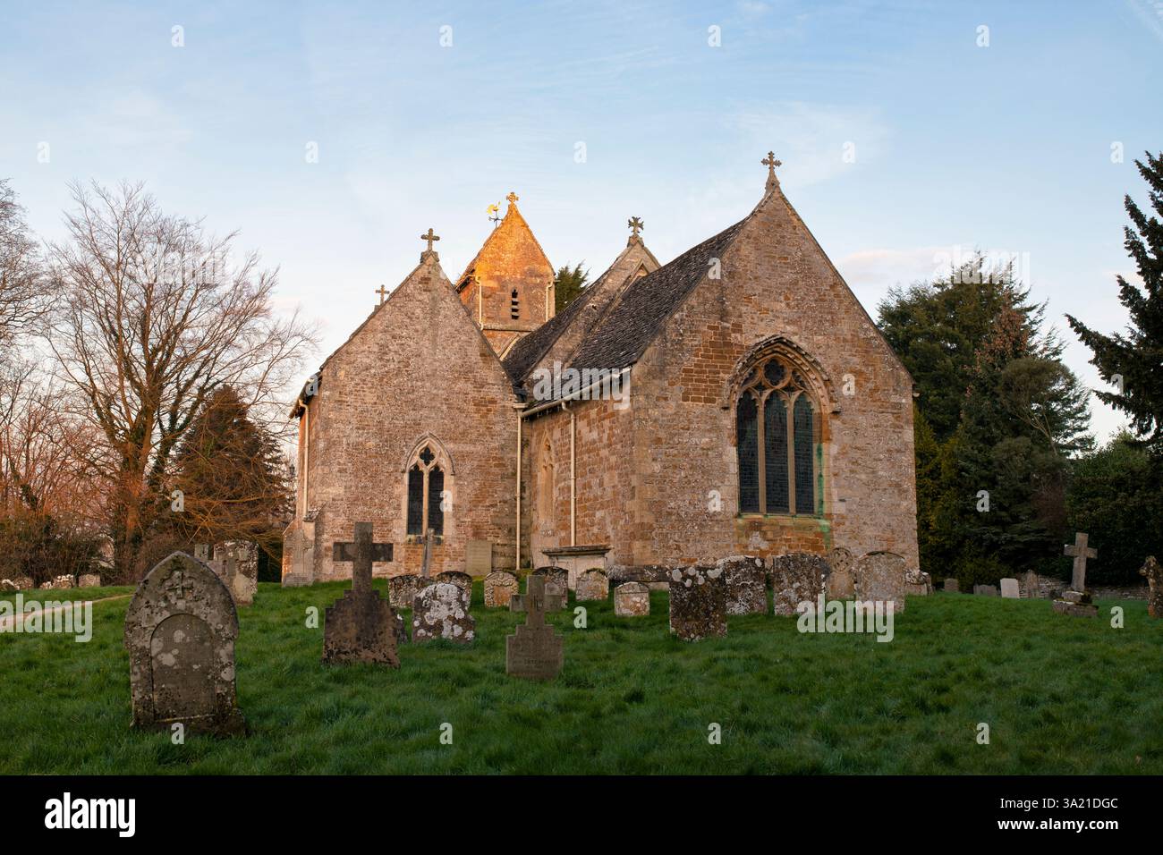 Church of St Lawrence at sunrise in march. Barton on the Heath ...