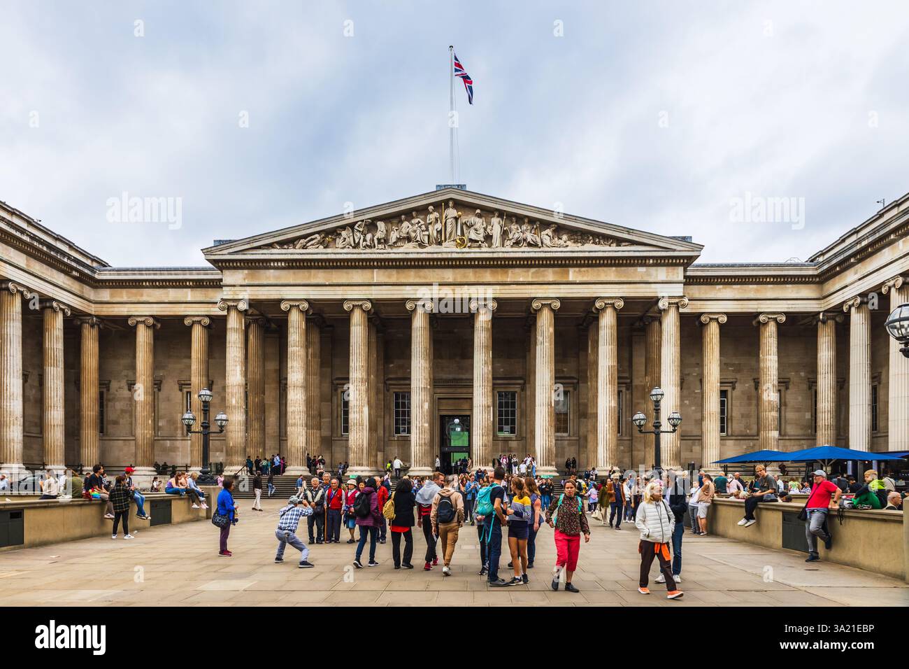 The British Museum exterior with visitors in London, featuring grand ...